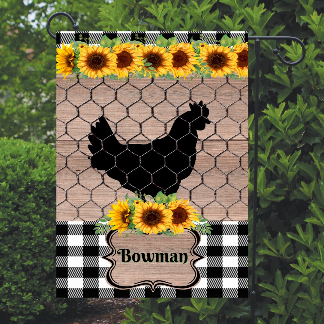 Chicken Personalized Garden Flag, Sunflower Chicken Garden Flag, Name ...