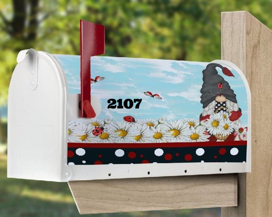 Ladybug Gnome Mailbox Cover With Magnetic Strip - Personalized Mailbox ...