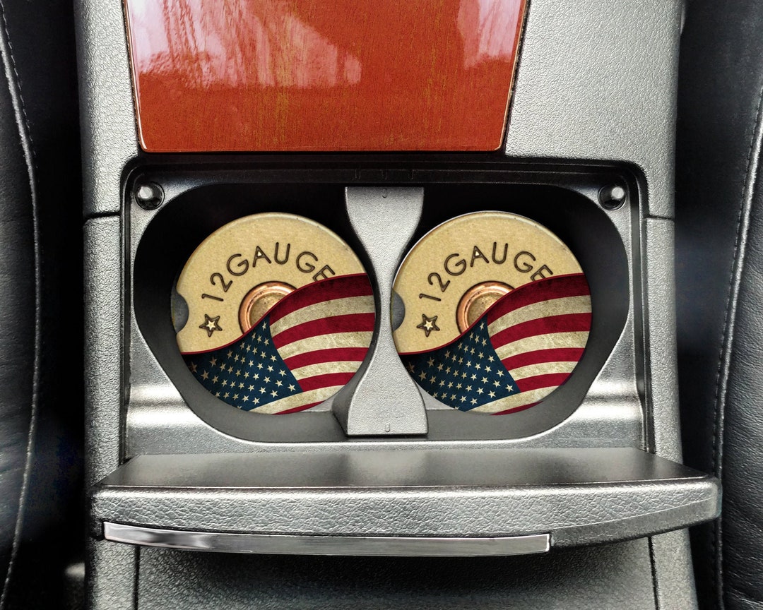 Shotgun Shell 12 Gauge Flag Ceramic Car Coasters, Set of 2, Bullet Car ...