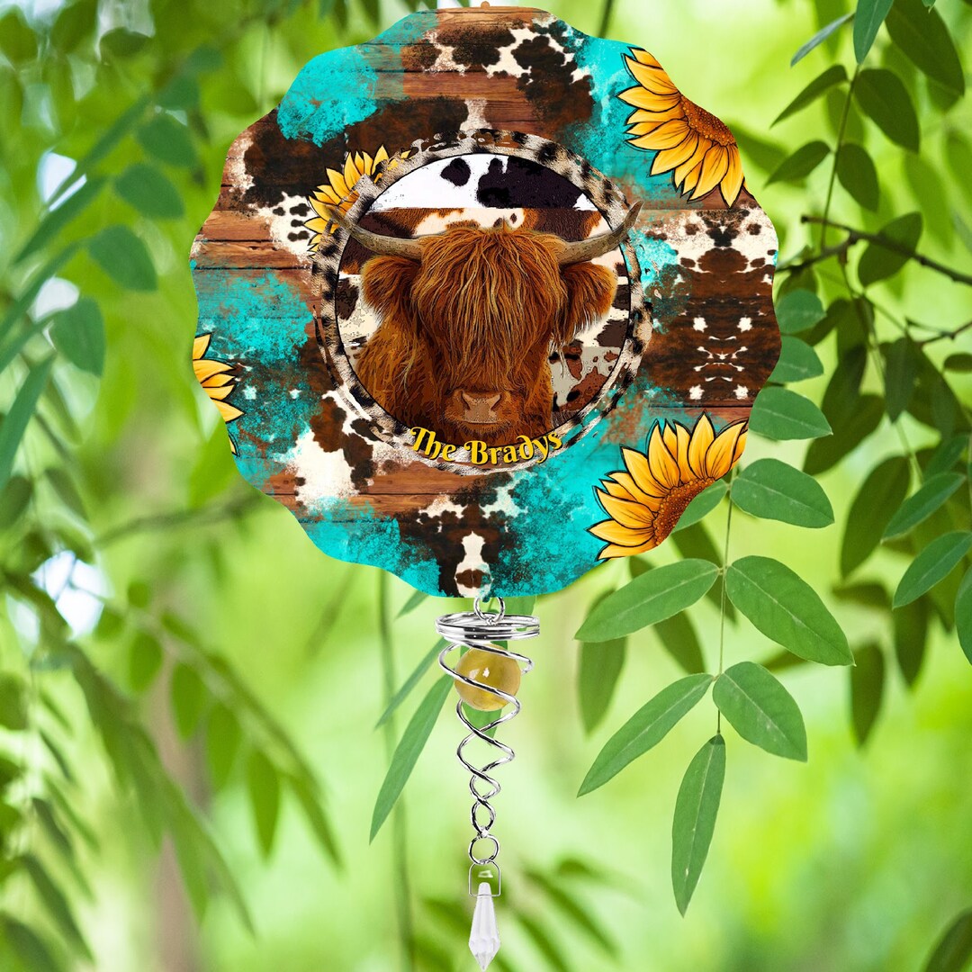 Highland Cow Swirly Metal Wind Spinner Personalized, Yard Decoration ...