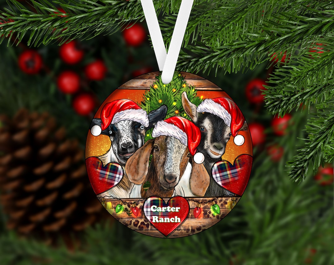 Christmas Goats Personalized Ornament, 2-dimensional Flat, Custom Name ...