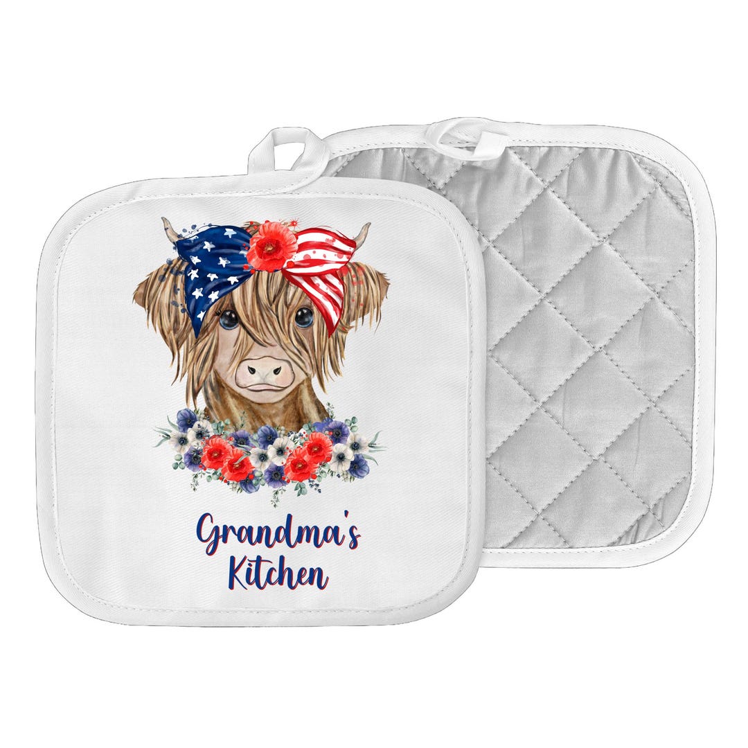 Highland Cow Patriotic Personalized Potholder Hot Pad, Farmhouse ...