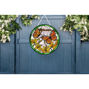 Monarch Butterfly Faux Stained Glass Personalized Door Sign, Metal ...