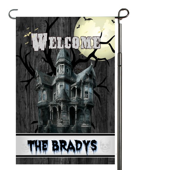 Spooky Haunted House Garden Flag Personalized Halloween | Etsy