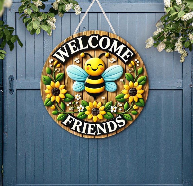 Bee Sunflower Wreath Center Sign Personalized, Metal Wreath Sign ...