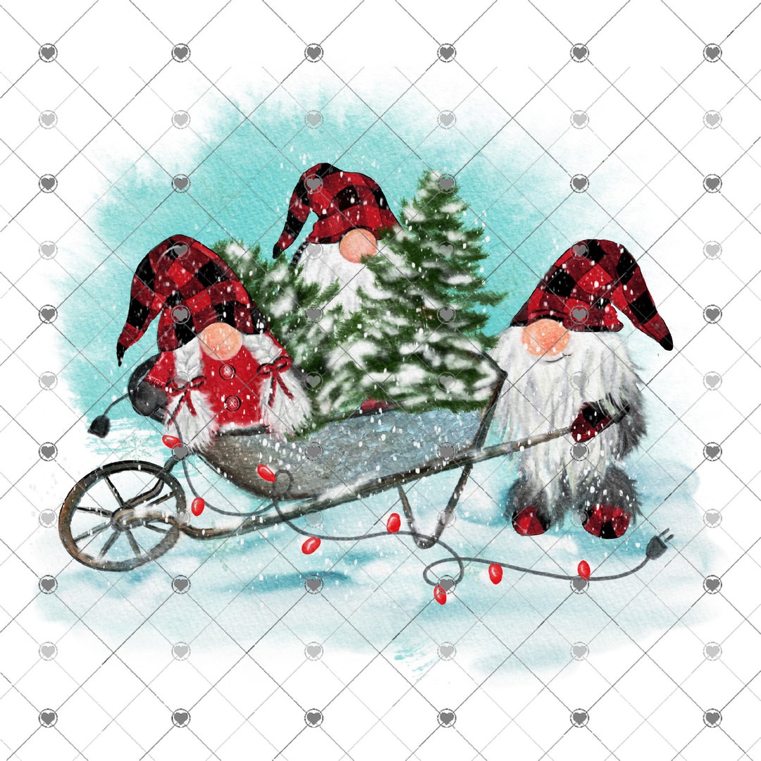 Red Plaid Gnome Christmas Wheelbarrow Sublimation Transfer Ready to ...
