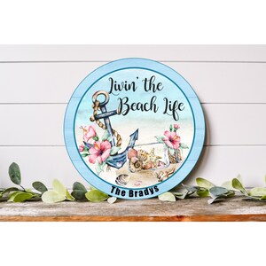 Beach Life Personalized Door Sign, Metal Wreath Center Sign, Beach ...