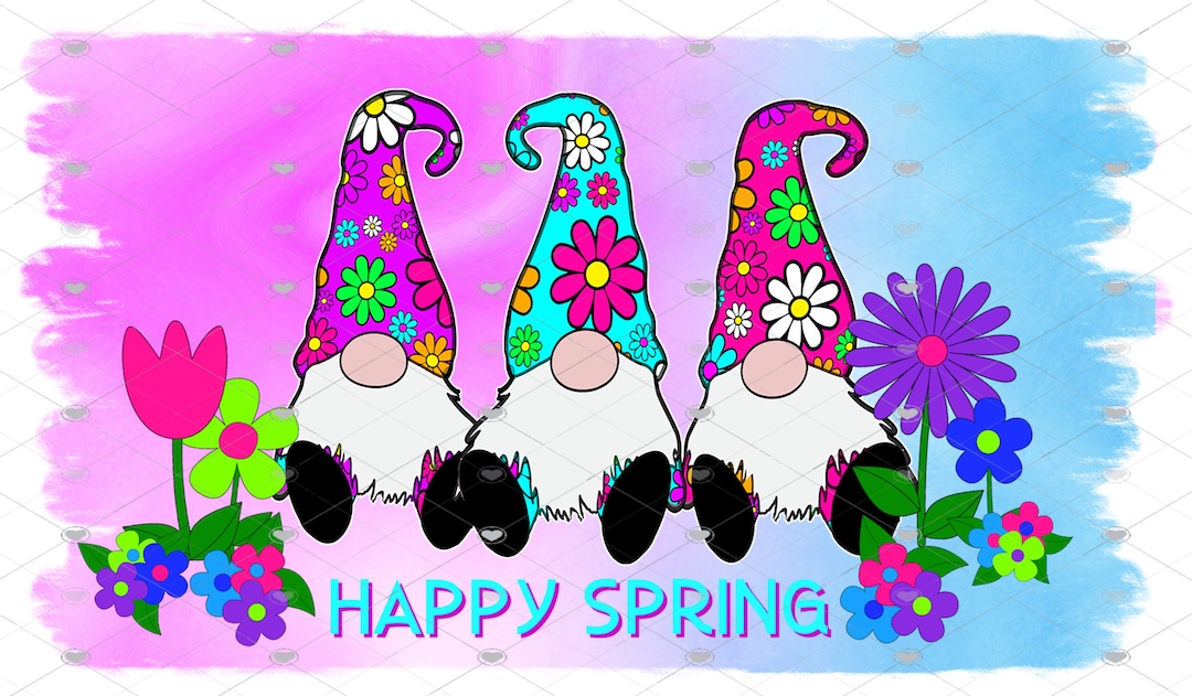 Gnome Happy Spring Flowered Sublimation Transfer, Sublimation Transfer ...