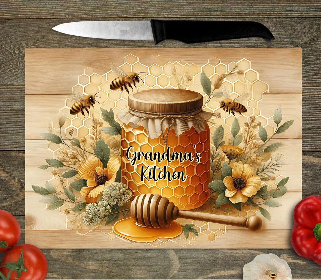 Honey Bees Personalized Glass Cutting Board, Beehive Personalized ...