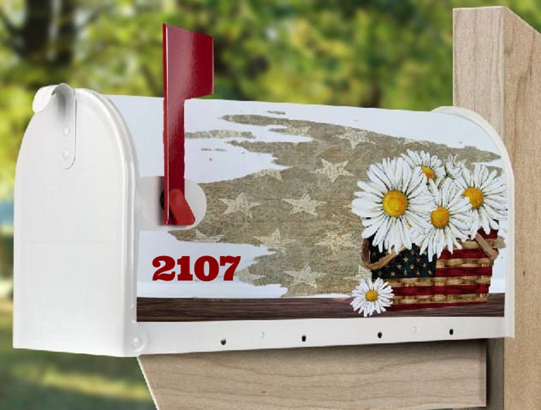 Mailbox Cover With Magnetic Strip - Personalized Flag Daisies Mailbox ...