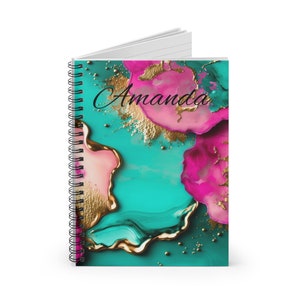 Personalized Marble Pink Green Spiral Notebook Ruled Lines Journal ...