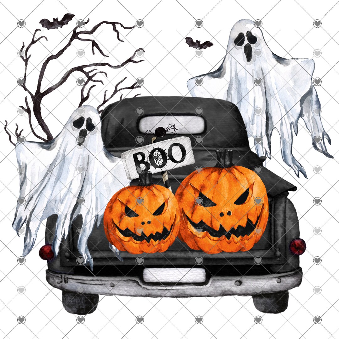 Halloween Ghost Pumpkins Truck Sublimation Transfer, Ready to Press ...