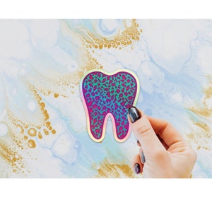 Leopard Tooth Holographic Sticker, Tooth Laptop Sticker, Water Bottle ...