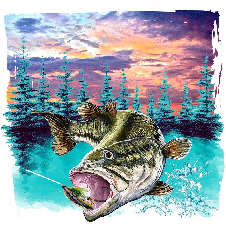 Bass Fish Sublimation Transfer - Ready to Press, Fishing Shirt Transfer ...