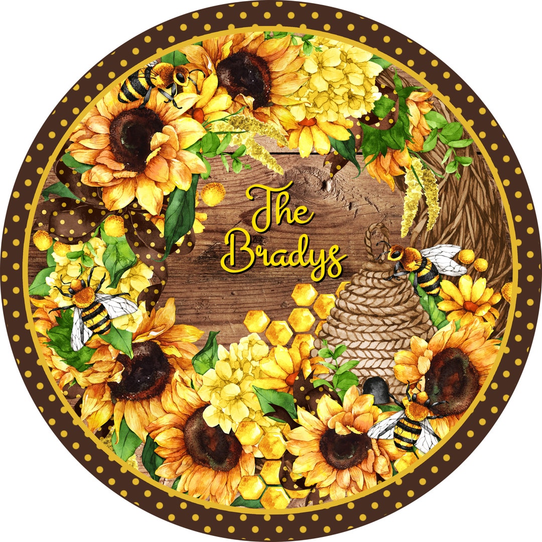 Sunflower Bee Wreath Center Sign Personalized, Metal Wreath Sign ...