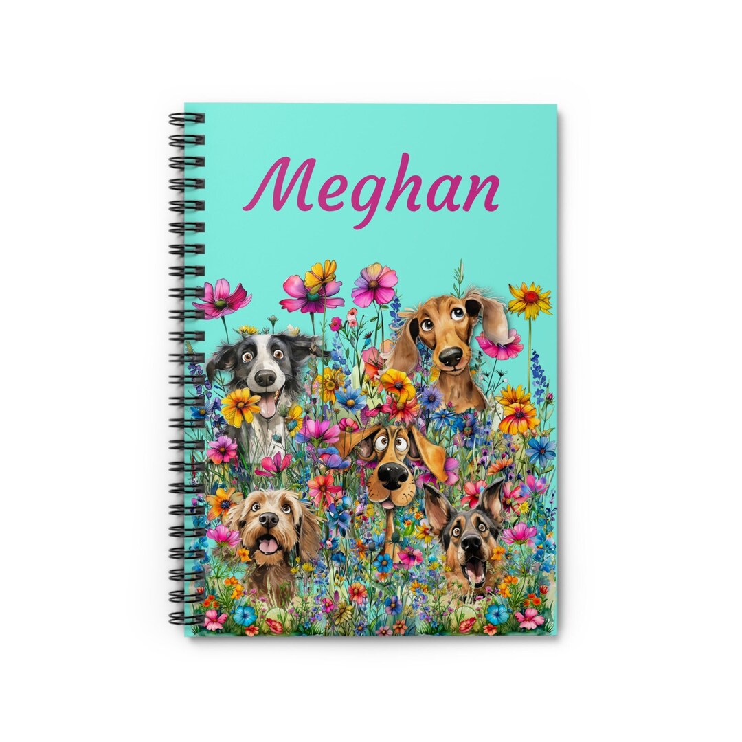 Personalized Dogs in Flower Garden Spiral Notebook - Dog Mom Journal ...