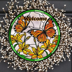 Monarch Butterfly Faux Stained Glass Personalized Door Sign, Metal ...