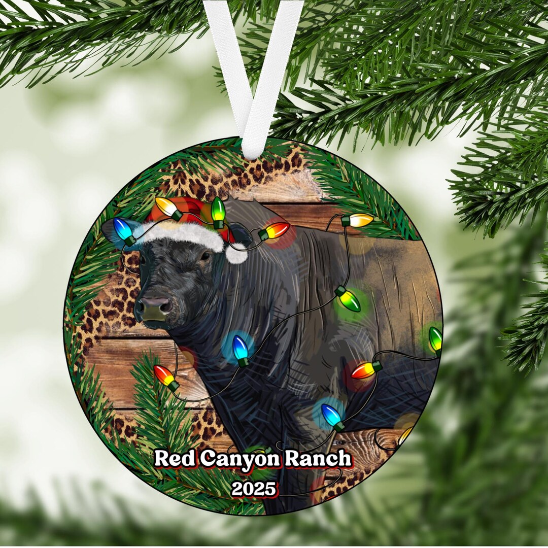 Christmas Black Angus Bull Personalized Ornament, Black Angus Ornament ...