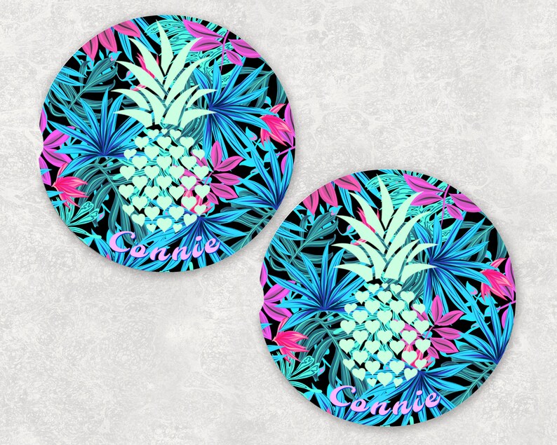 Pineapple Tropical Personalized Car Coasters Pineapple | Etsy
