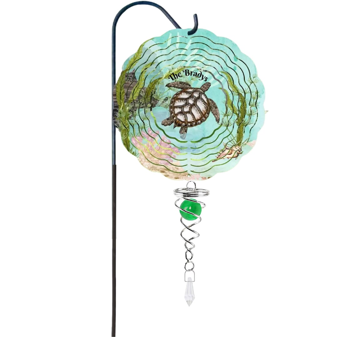 Sea Turtle Swirly Metal Wind Spinner Personalized, Yard Decoration ...