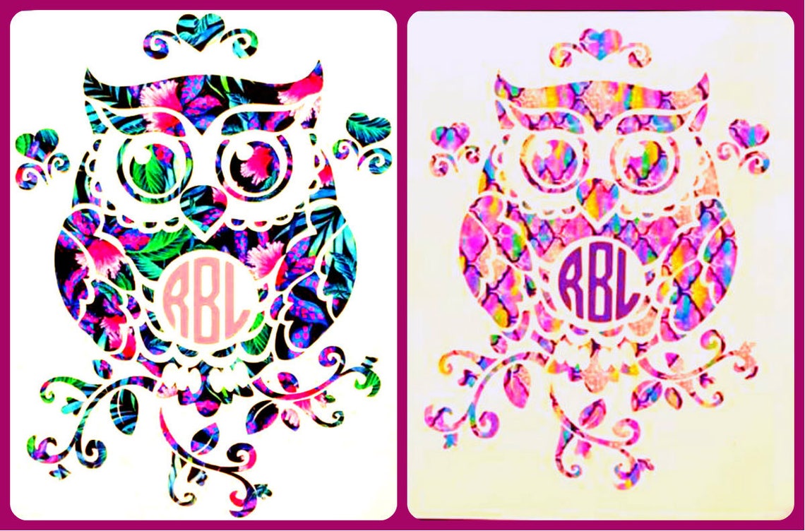 Owl Monogram Vinyl Decal Sticker Die Cut Custom Car Window | Etsy