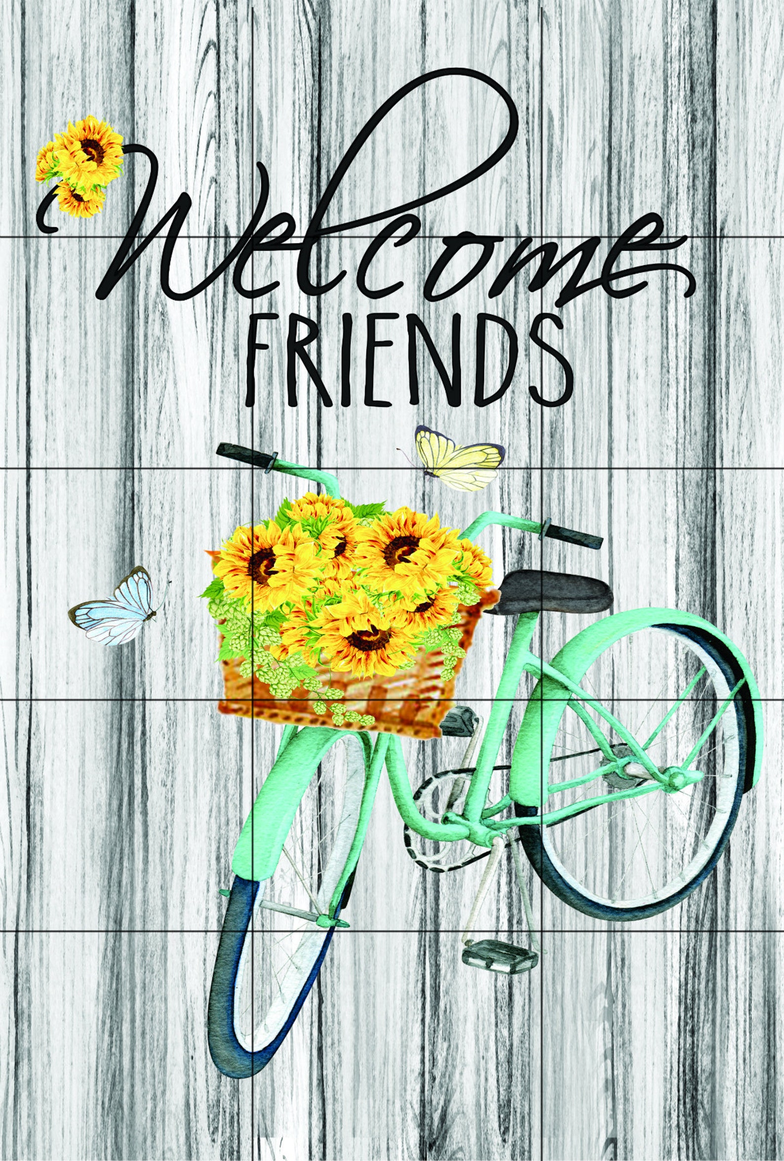 Sunflower Bicycle Garden Flag, Welcome Friends, Green and Yellow ...