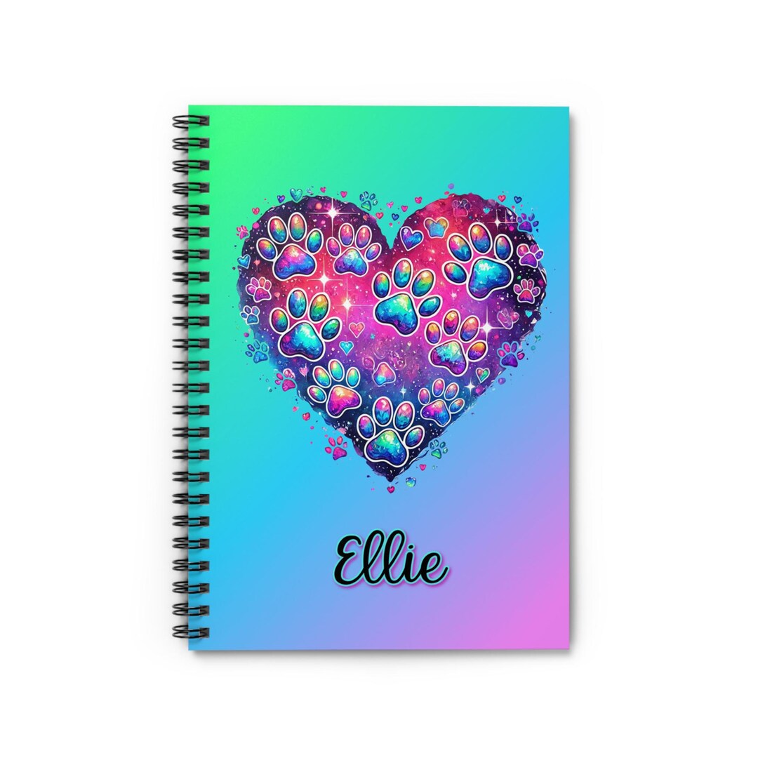 Dog Paw Print Personalized Spiral Notebook - Dog Mom Journal - Heart ...