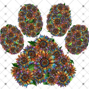 Paw Print Sunflower Digital Design for Sublimation, PNG Instant ...