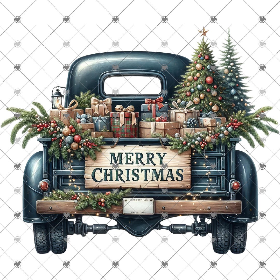 Blue Christmas Truck Sublimation Transfer, Ready to Press, Vintage ...