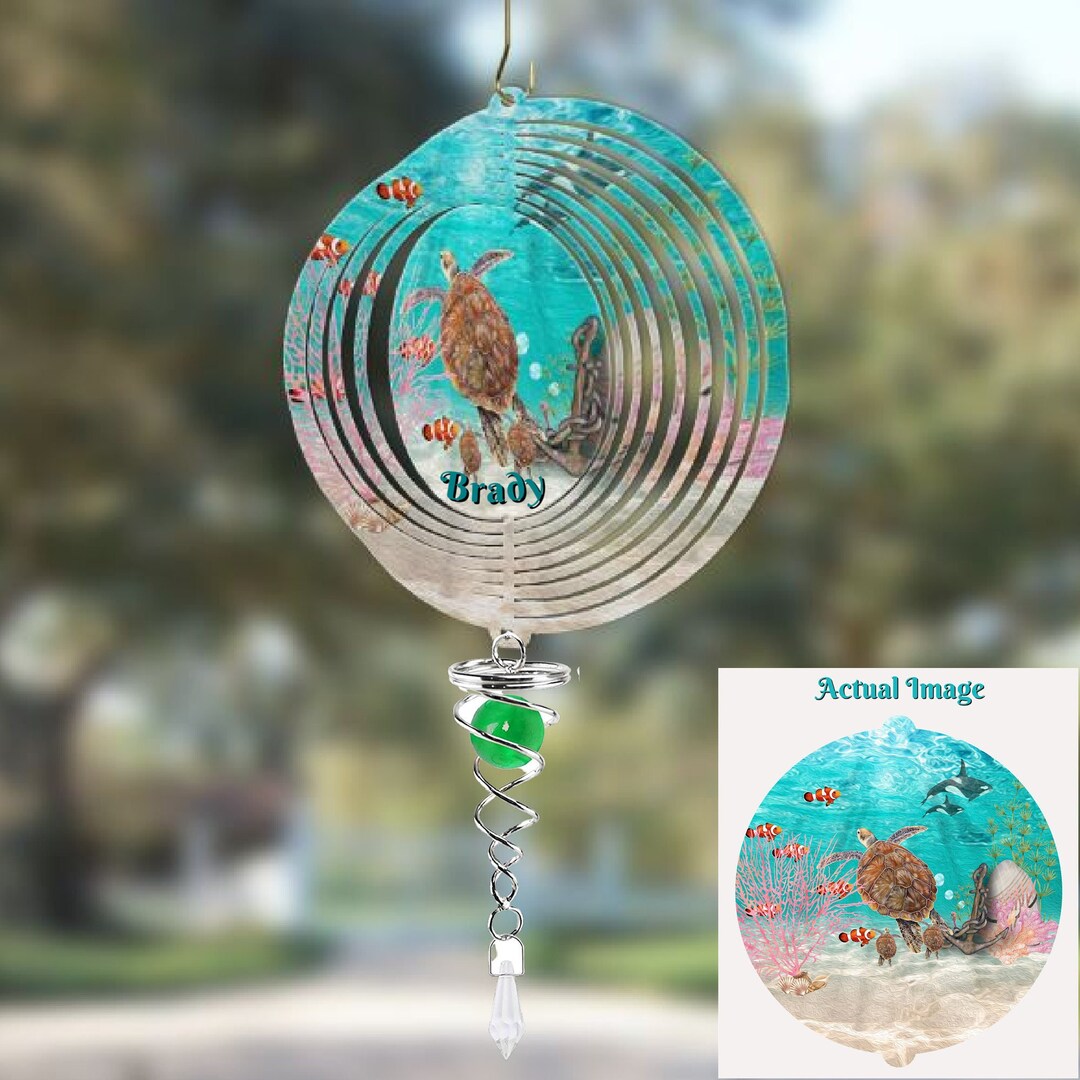 Sea Turtle Swirly Metal Wind Spinner Personalized, Yard Decoration ...
