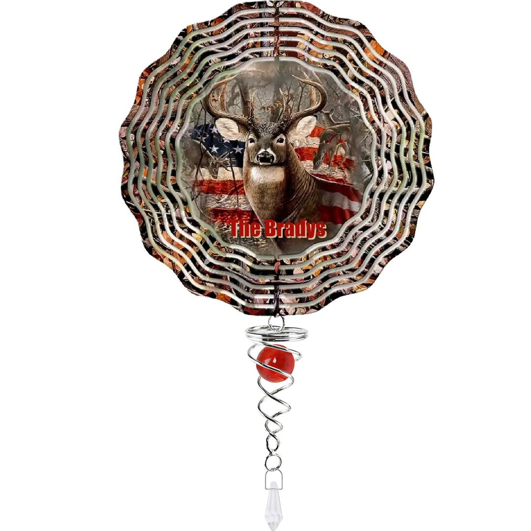 Deer American Flag Swirly Metal Wind Spinner Personalized, Yard ...