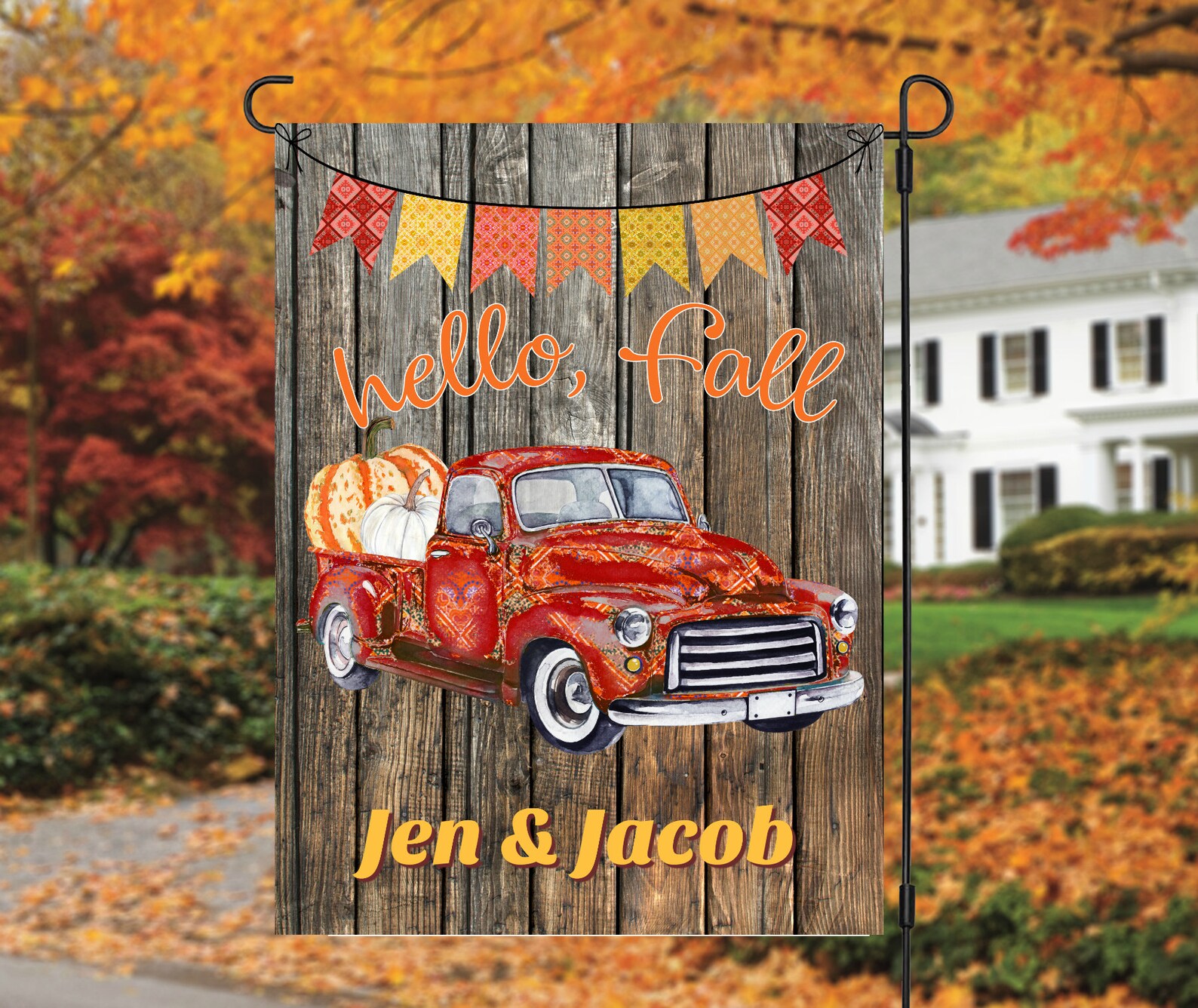 Hello Fall Vintage Red Truck With Pumpkins Fall Garden Flag, Autumn ...