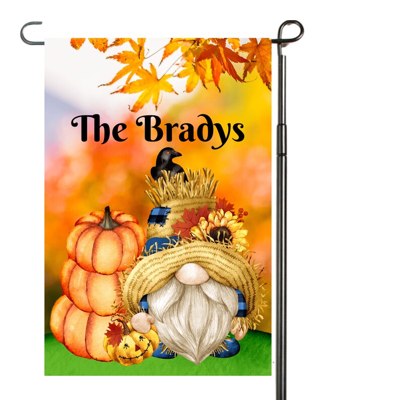 Gnome Pumpkin Fall Garden Flag, Personalized, Fall Garden Flag, Autumn ...