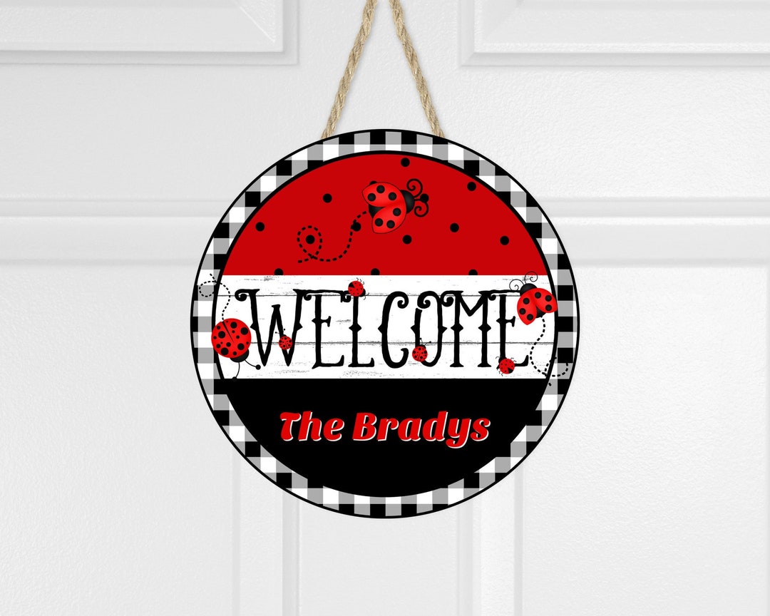 Ladybug Welcome Personalized Door Sign, Metal Wreath Center Sign ...