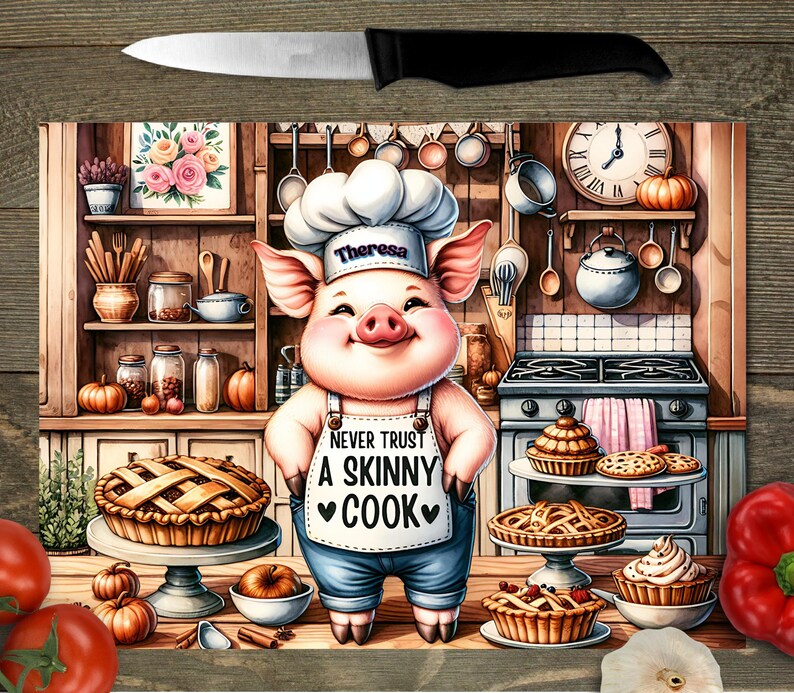 Never Trust a Skinny Cook Pig Personalized Glass Cutting Board, Farm ...