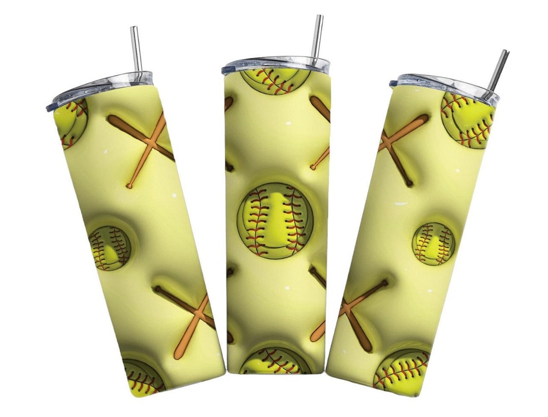 Softball Tumbler Wrap Sublimation Transfer, 3D Inflated Puff, Ready to ...