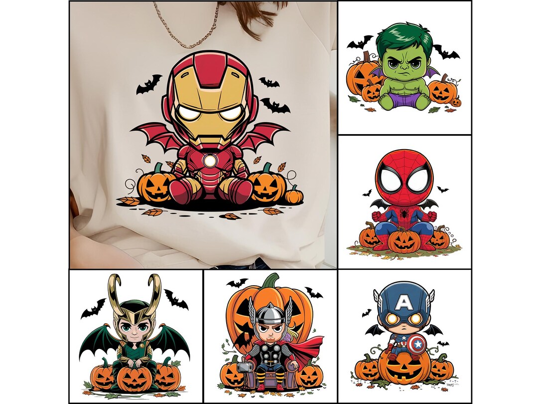 6 Cute Halloween Superhero Team Png Bundle, Cute Superhero Team PNG ...