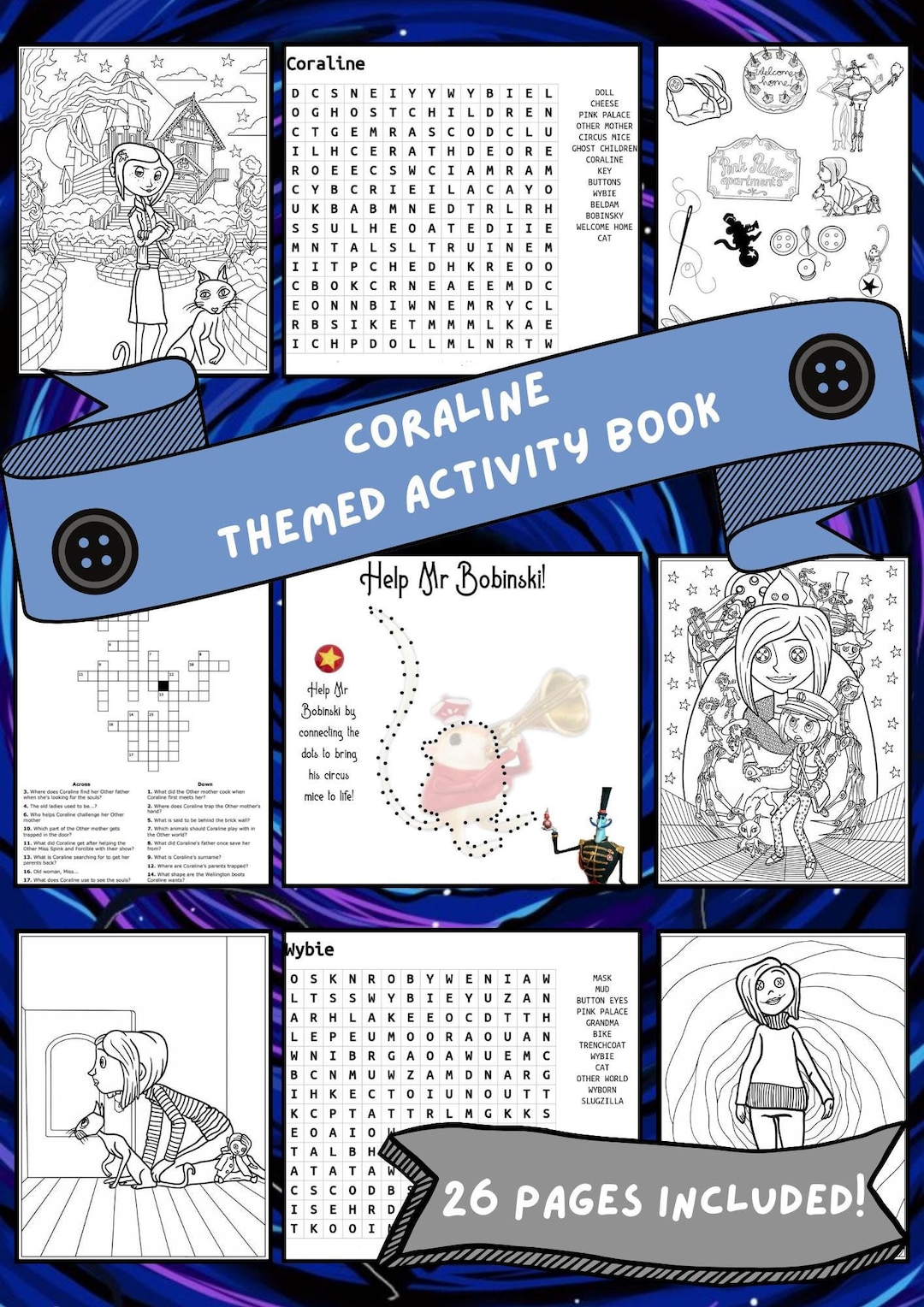 Coraline Themed Activity Book - 26 Page Printable Activity Sheets ...