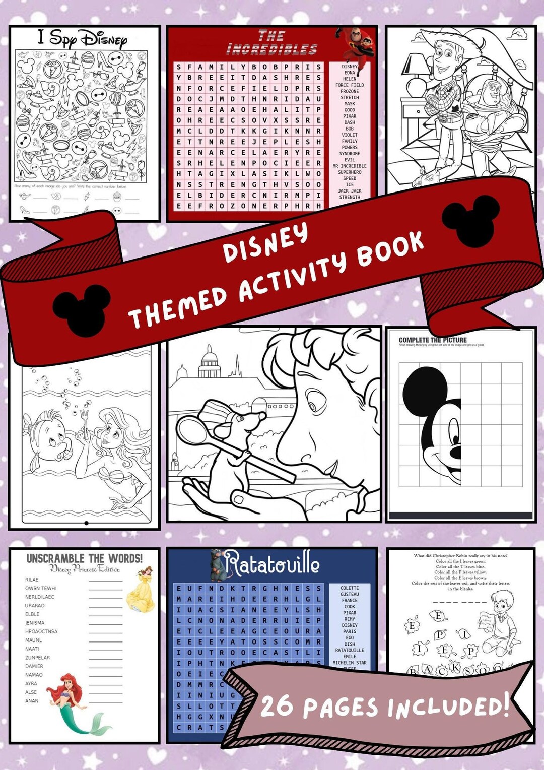 Disney Themed Activity Book - 26 Page Printable Activity Sheets ...