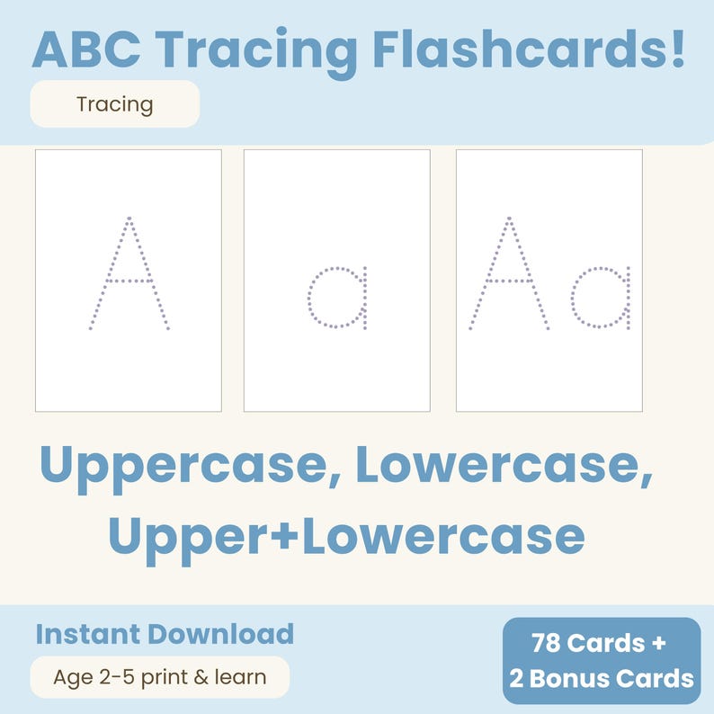 Printable ABC Tracing Cards – Uppercase, Lowercase Flashcards (instant ...