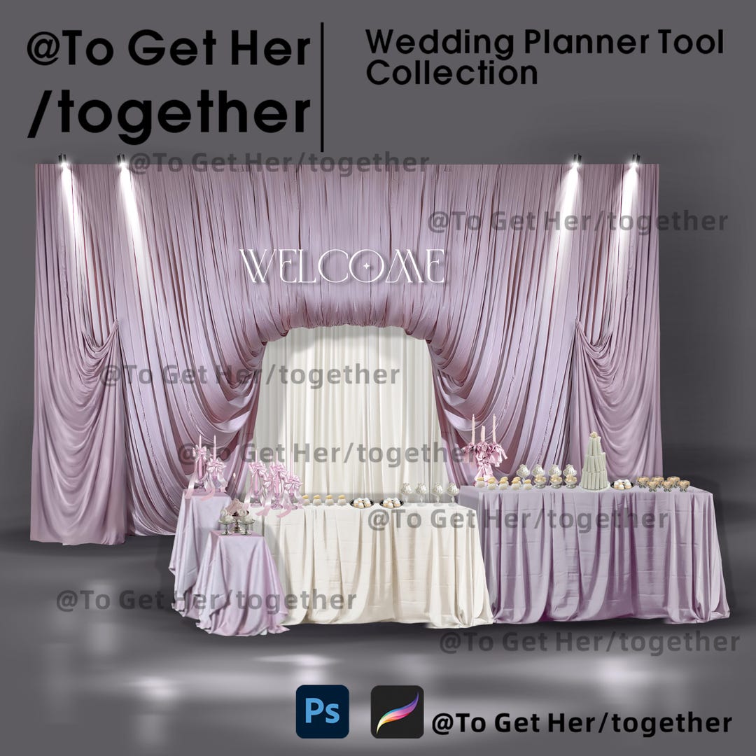 Dreamy Wedding Welcome Backdrop Clipart, Lilac Drapery & Reception ...