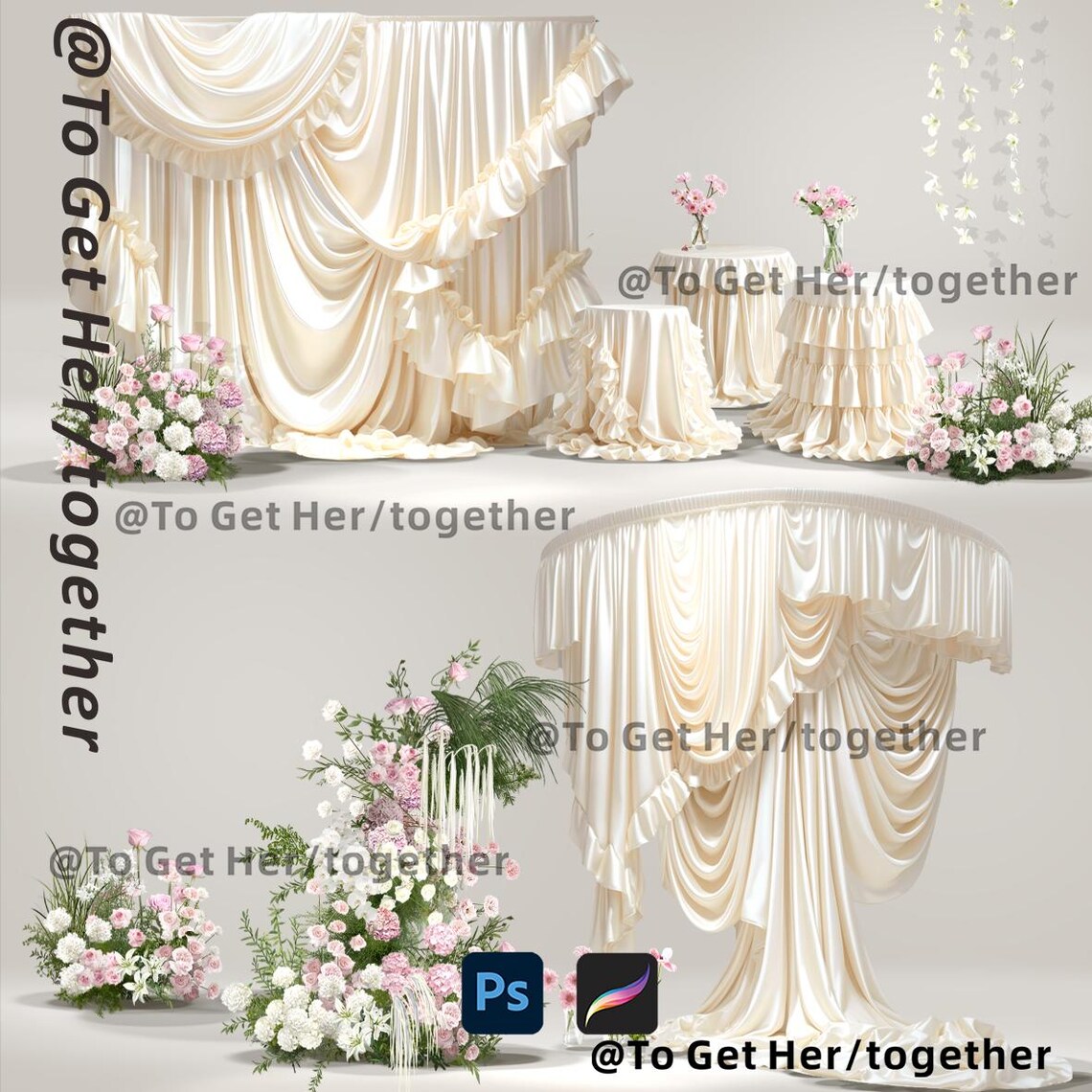 Wedding Venue Mockup Template: Beige Fabric & Floral Design (digital ...