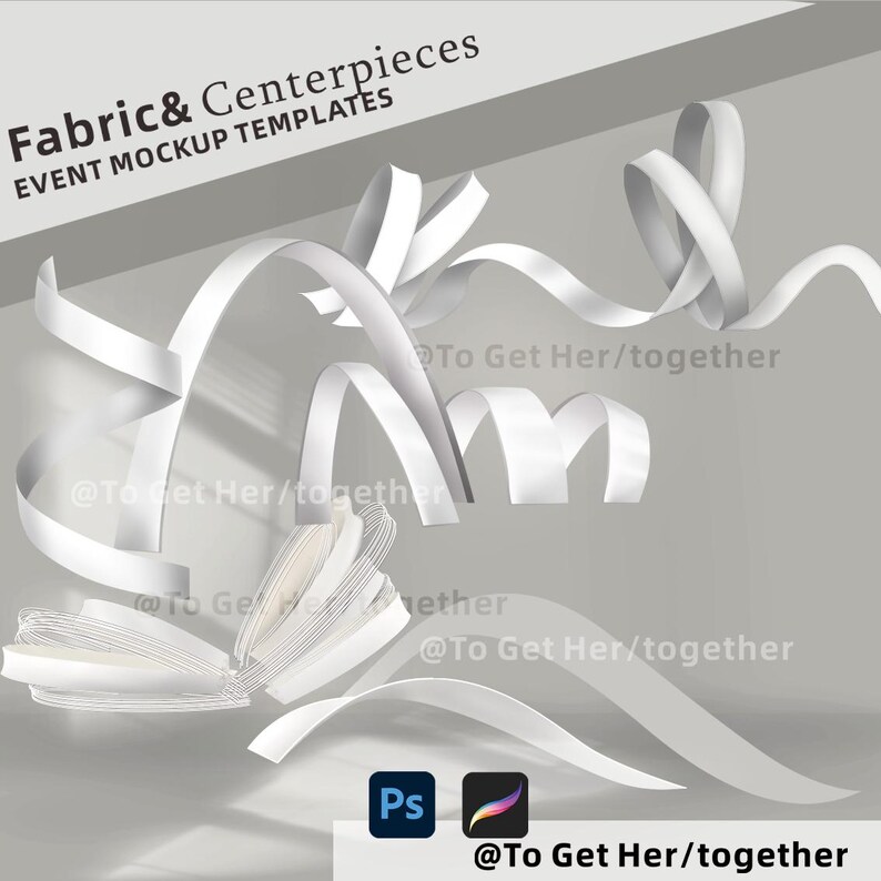 White Ribbon & Streamer Clipart Bundle, Flowy Fabric Accents for ...