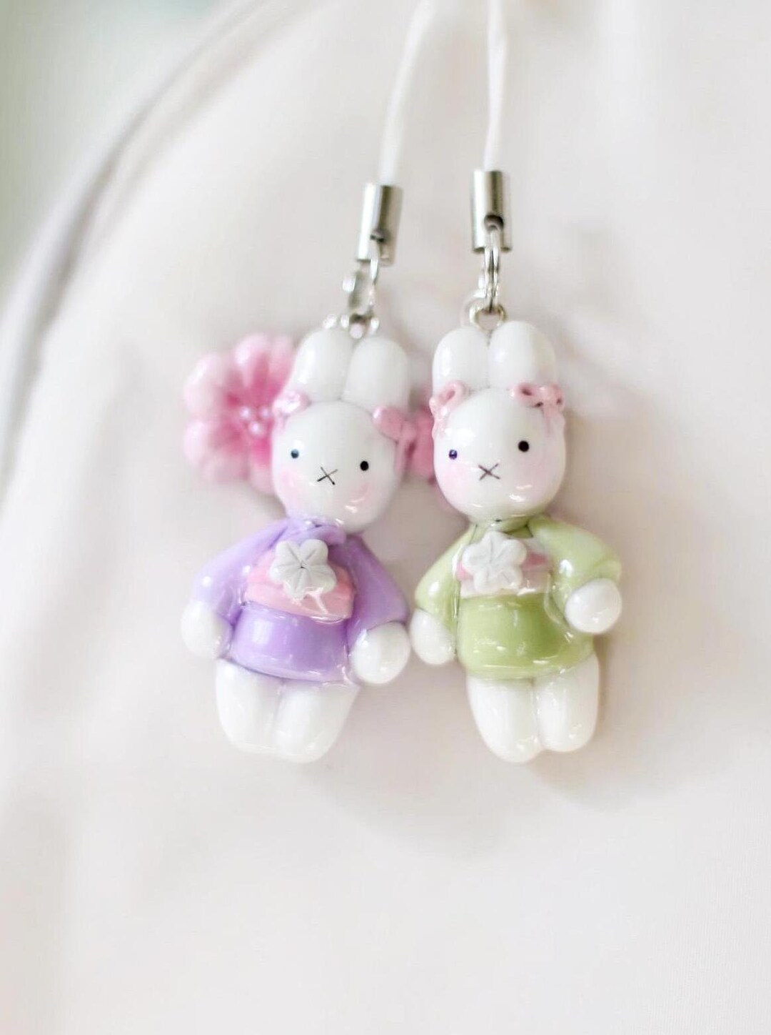 Cute Bunny Clay Keychain in Pastel Kimono / Coquette Kawaii Polymer ...