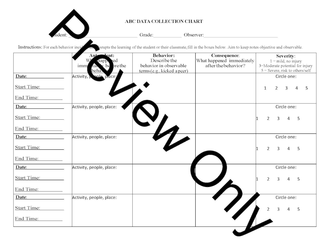 Behavioral Data Collection Chart - Etsy