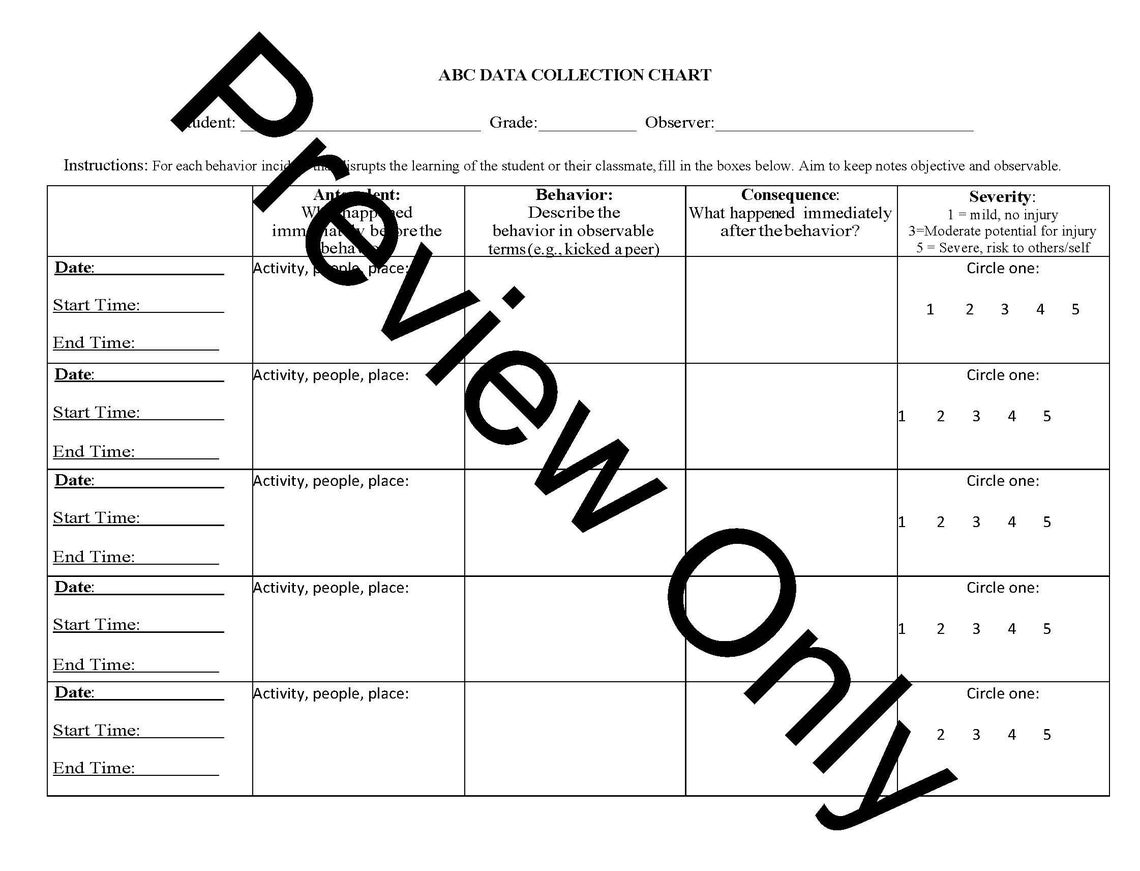 Behavioral Data Collection Chart - Etsy