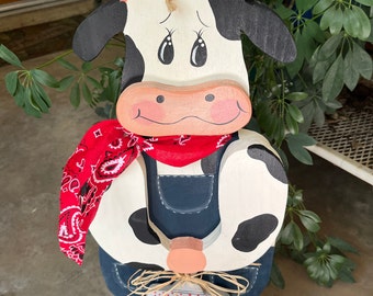 Cow Fall Porch Decoration, Hay Bale Decor, Posable Porch Sitter ...