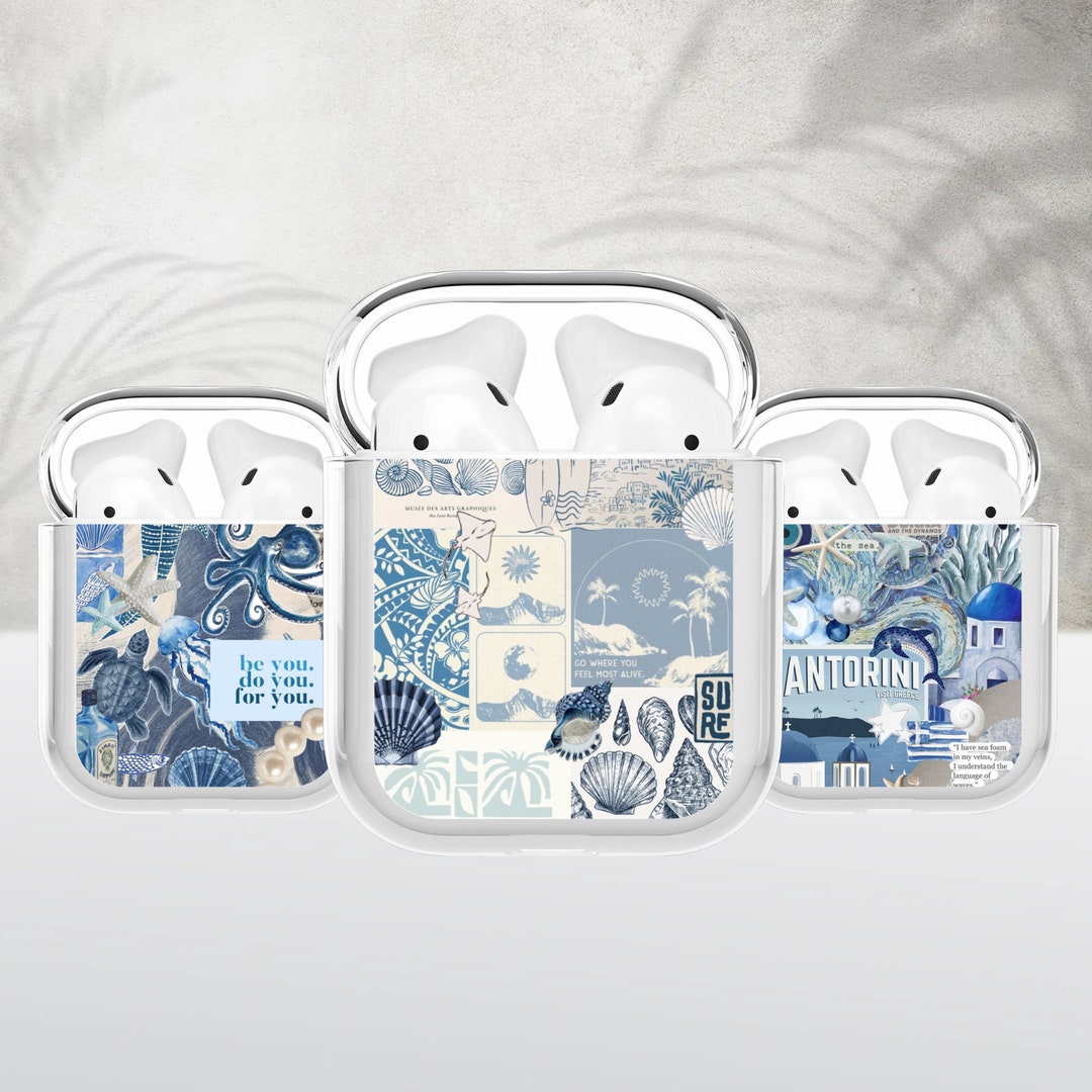 Cute Italian Turtle Collage Design Earbuds Case Santorini Surf ...