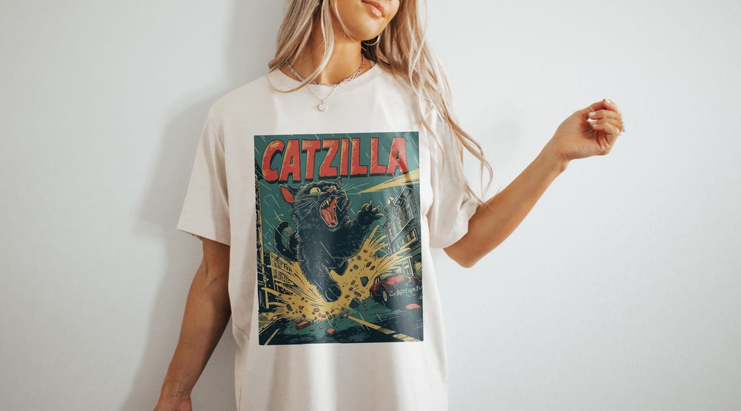CATZILLA Graphic T-shirt | Vintage Monster Cat Tee | 90s Retro Anime ...