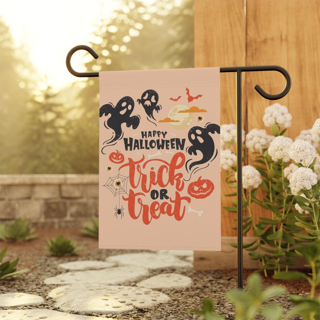 Trick or Treat Garden & House Banner Ghost Garden Flag Creepy Cute ...